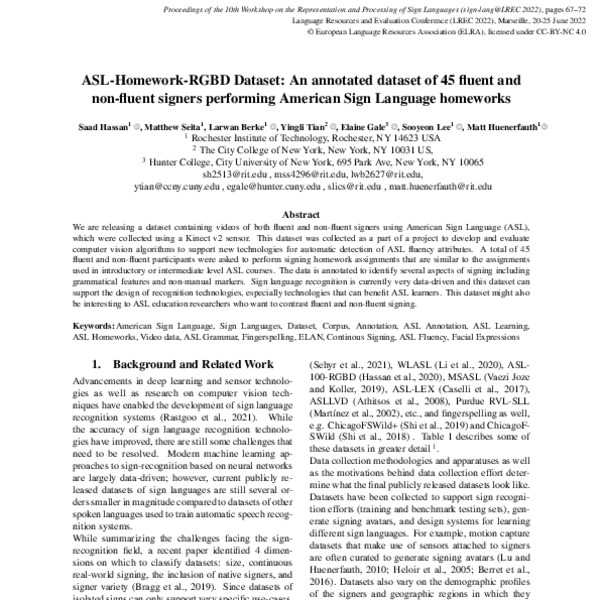 ASL-Homework-RGBD Dataset: An Annotated Dataset of 45 Fluent and Non ...