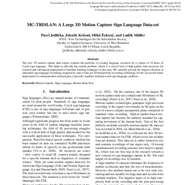 MC-TRISLAN: A Large 3D Motion Capture Sign Language Data-set - ACL Anthology