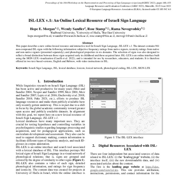 ISL-LEX v.1: An Online Lexical Resource of Israeli Sign Language - ACL ...