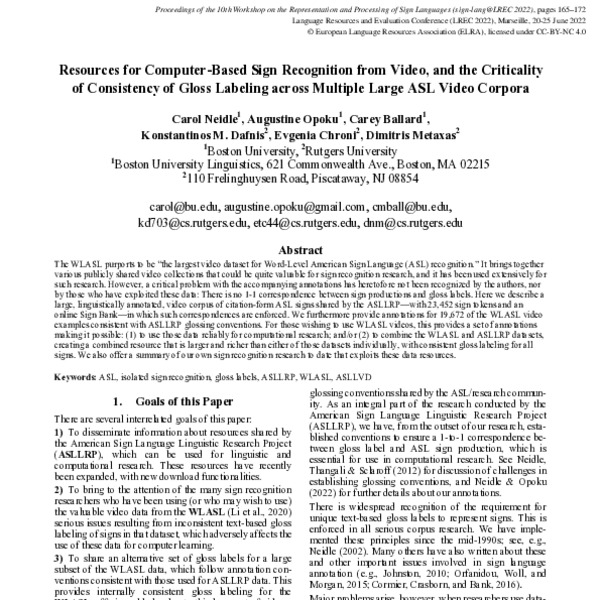 Resources for Computer-Based Sign Recognition from Video, and the Criticality of Consistency of ...