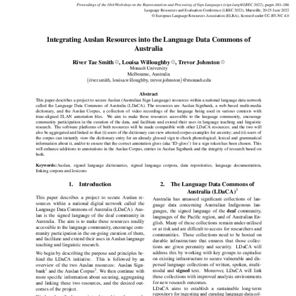 Integrating Auslan Resources into the Language Data Commons of ...