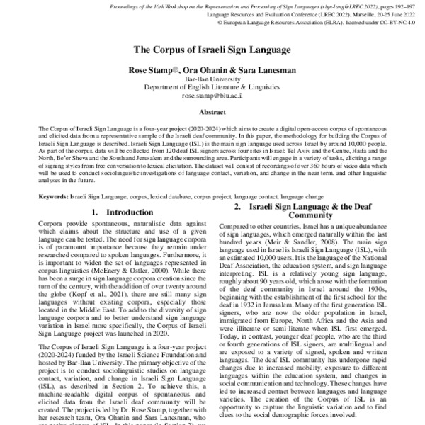 The Corpus of Israeli Sign Language - ACL Anthology