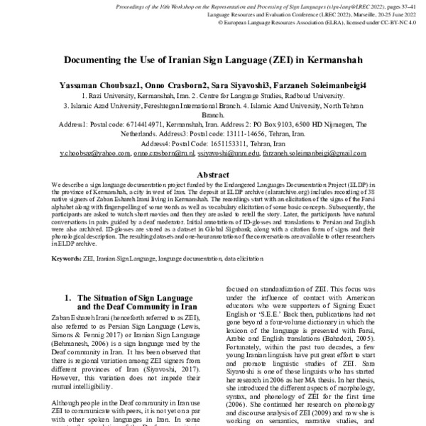 Documenting the Use of Iranian Sign Language (ZEI) in Kermanshah - ACL ...