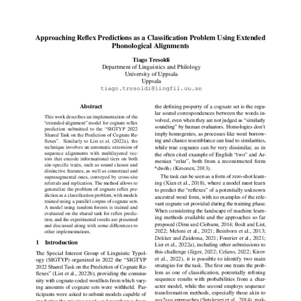Approaching Reflex Predictions as a Classification Problem Using ...