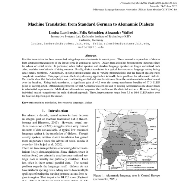 Machine Translation from Standard German to Alemannic Dialects - ACL ...