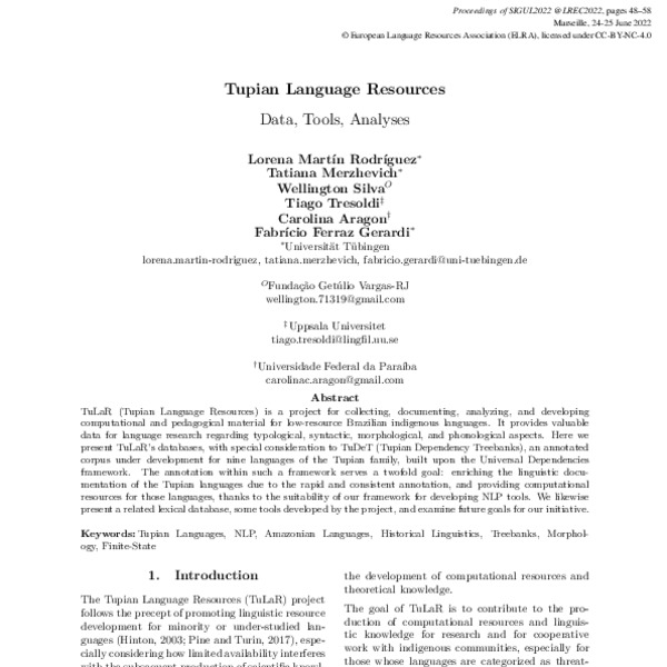 Tupían Language Ressources: Data, Tools, Analyses - ACL Anthology