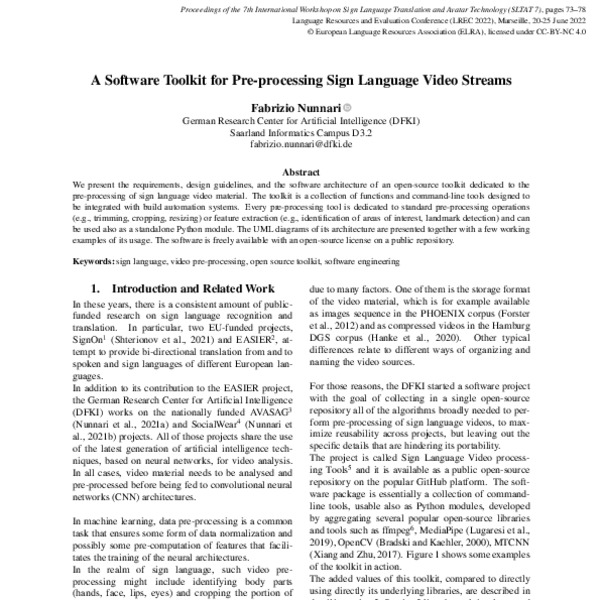 A Software Toolkit for Pre-processing Sign Language Video Streams - ACL ...
