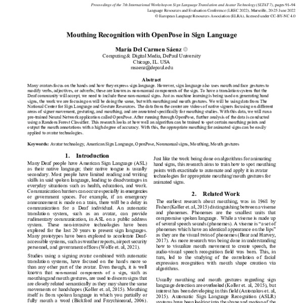 Mouthing Recognition with OpenPose in Sign Language - ACL Anthology