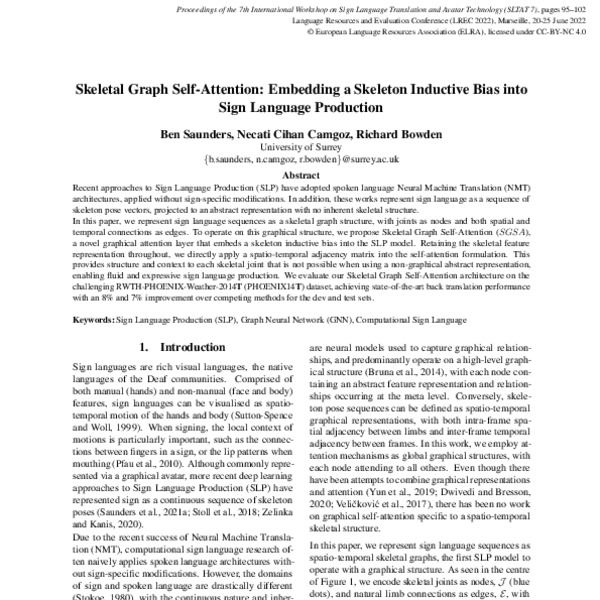 Skeletal Graph Self Attention Embedding A Skeleton Inductive Bias Into Sign Language Production