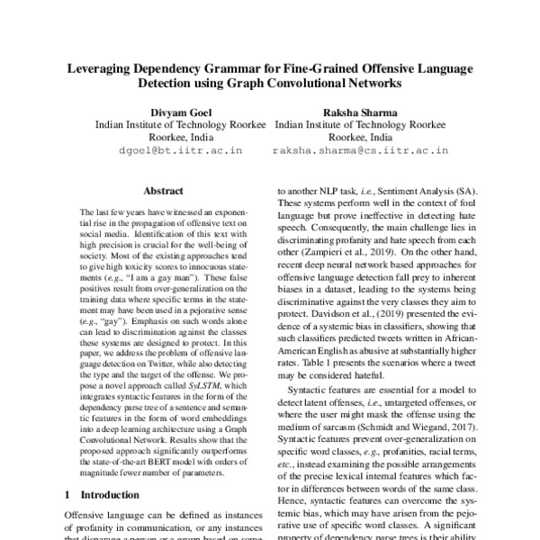 Leveraging Dependency Grammar for Fine-Grained Offensive Language Detection using Graph ...