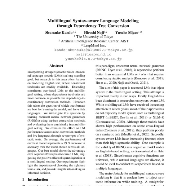Multilingual Syntax Aware Language Modeling Through Dependency Tree Conversion Acl Anthology