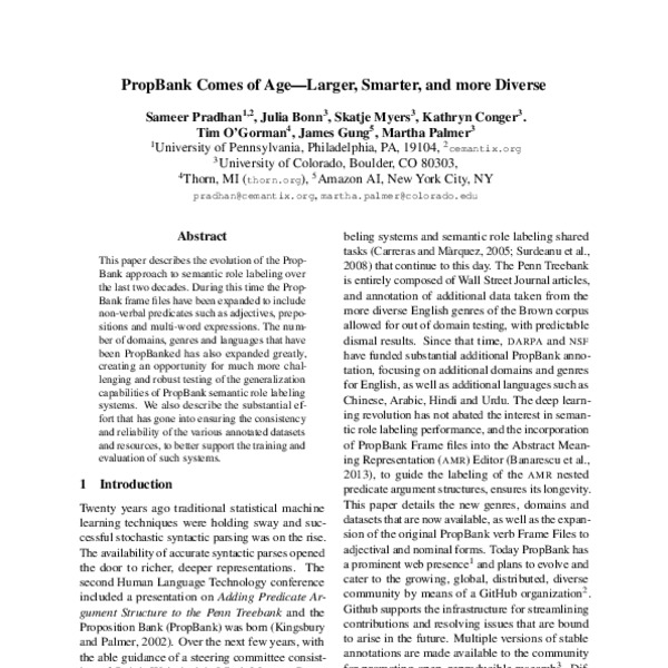 PropBank Comes of Age—Larger, Smarter, and more Diverse - ACL Anthology