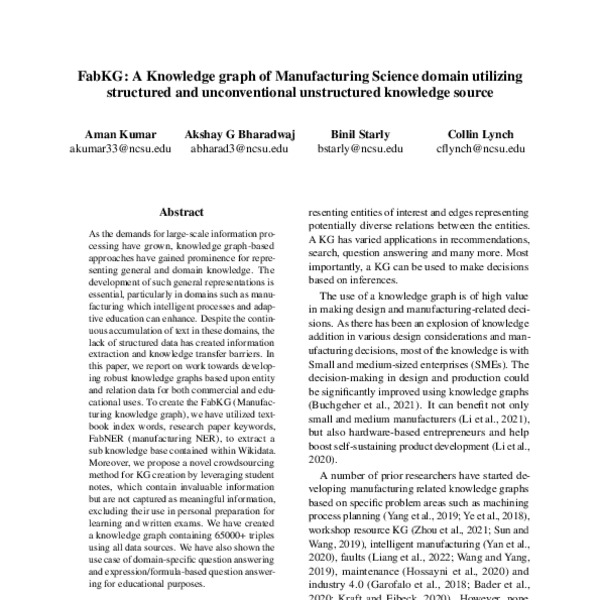 FabKG: A Knowledge graph of Manufacturing Science domain utilizing ...