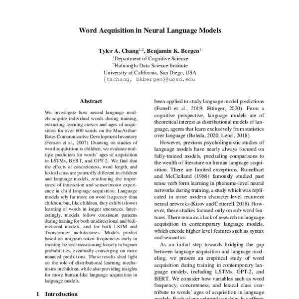 Word Acquisition in Neural Language Models - ACL Anthology
