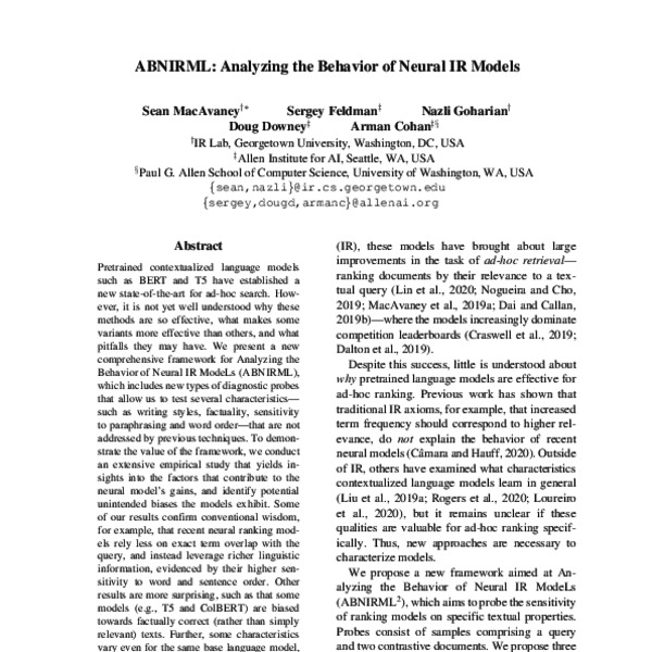 ABNIRML: Analyzing the Behavior of Neural IR Models - ACL Anthology