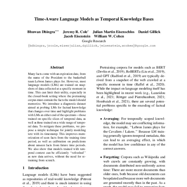 Time-Aware Language Models as Temporal Knowledge Bases - ACL Anthology