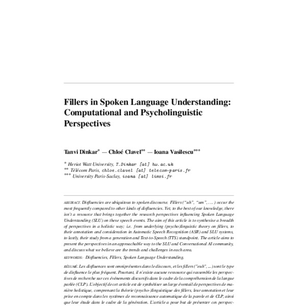 Fillers in Spoken Language Understanding: Computational and ...