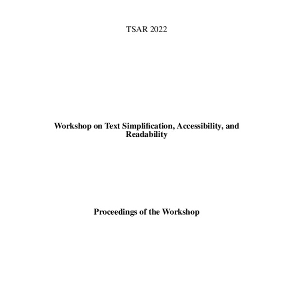 Proceedings of the Workshop on Text Simplification, Accessibility, and ...