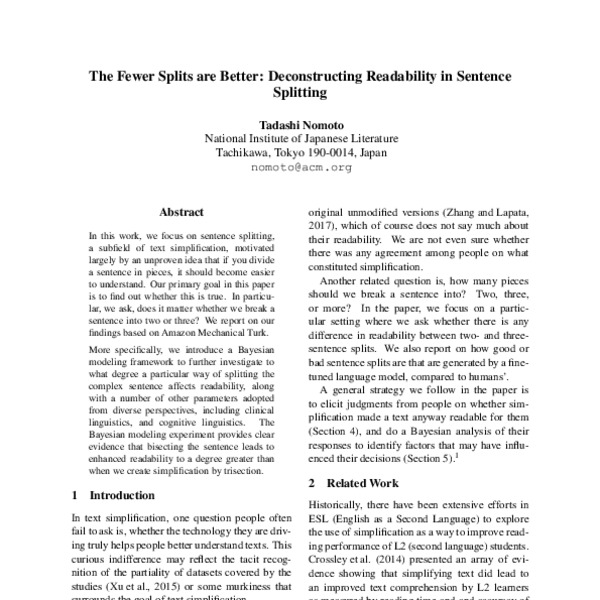 The Fewer Splits are Better: Deconstructing Readability in Sentence ...