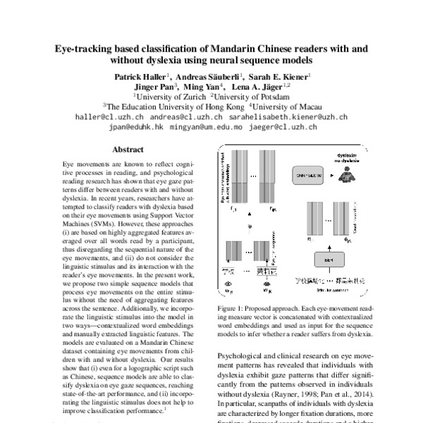 Eye-tracking based classification of Mandarin Chinese readers with and without dyslexia using ...