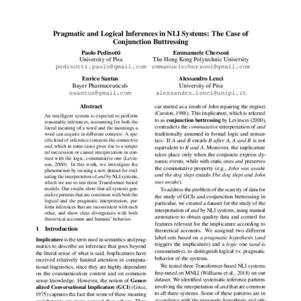 Pragmatic and Logical Inferences in NLI Systems: The Case of ...