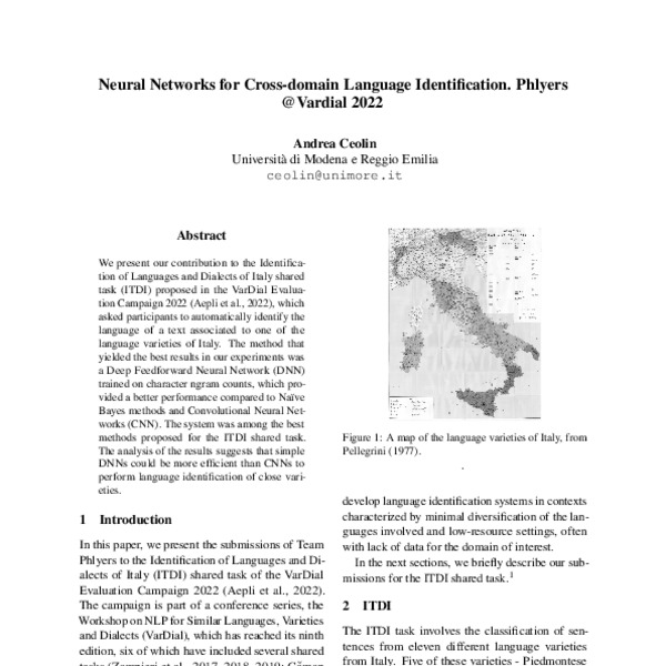 Neural Networks for Cross-domain Language Identification. Phlyers @Vardial 2022 - ACL Anthology