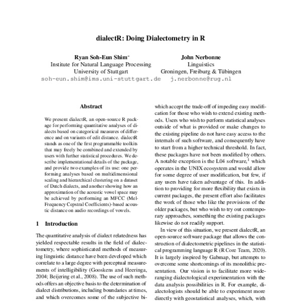 dialectR: Doing Dialectometry in R - ACL Anthology