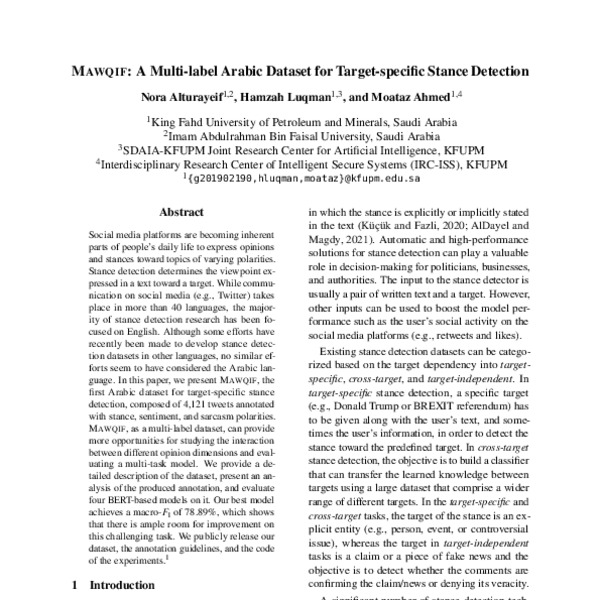 Mawqif: A Multi-label Arabic Dataset for Target-specific Stance Detection - ACL Anthology