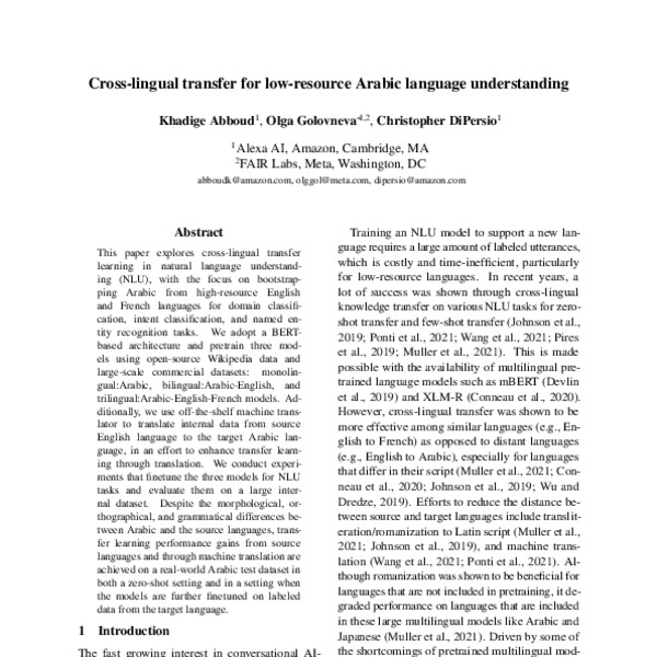 Cross-lingual transfer for low-resource Arabic language understanding - ACL Anthology