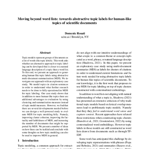 Moving beyond word lists: towards abstractive topic labels for human ...