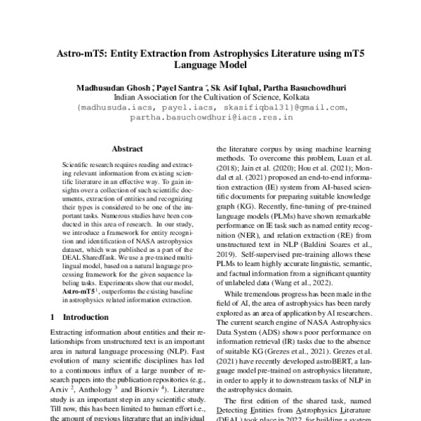 Astro-mT5: Entity Extraction from Astrophysics Literature using mT5 Language Model - ACL Anthology