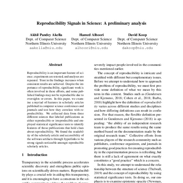 Reproducibility Signals in Science: A preliminary analysis - ACL Anthology