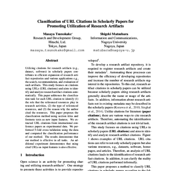 Classification of URL Citations in Scholarly Papers for Promoting Utilization of Research ...
