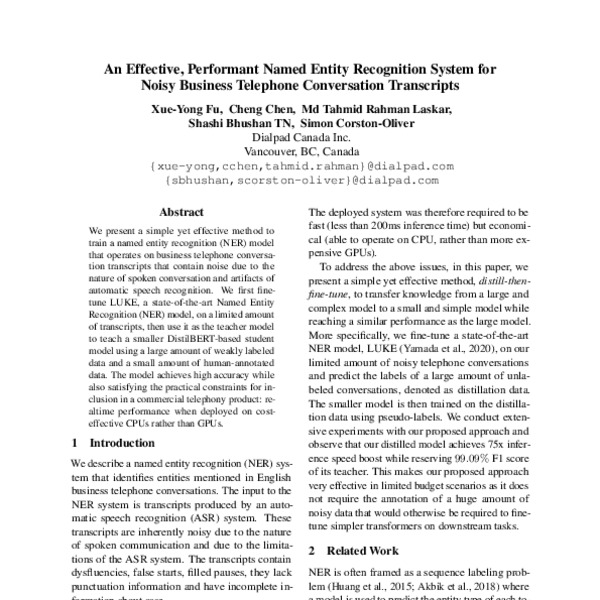 An Effective Performant Named Entity Recognition System For Noisy