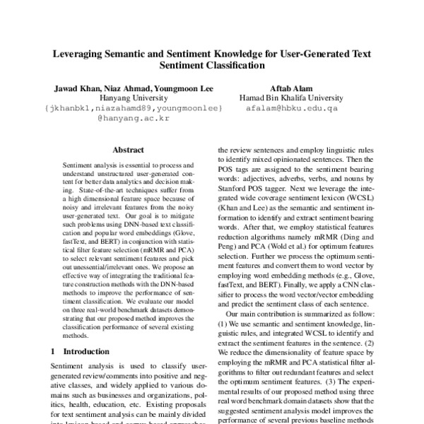 Leveraging Semantic And Sentiment Knowledge For User Generated Text Sentiment Classification