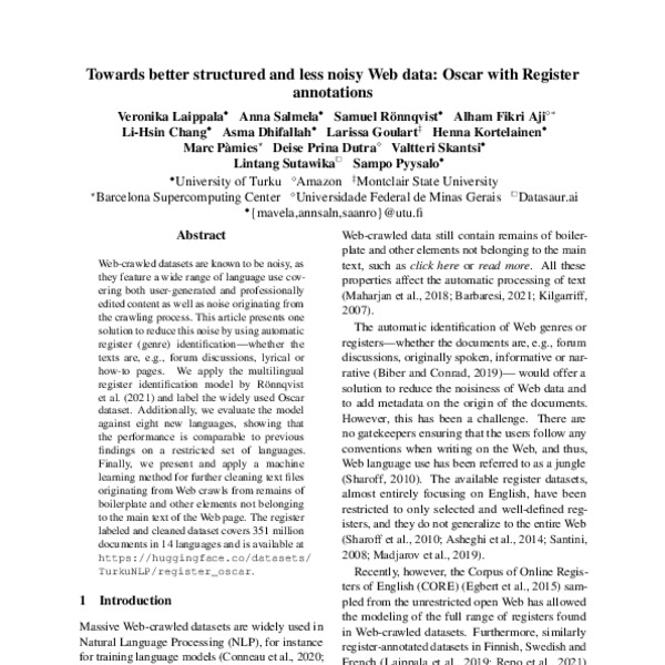 Towards Better Structured And Less Noisy Web Data Oscar With Register