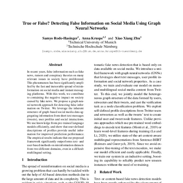 True or False? Detecting False Information on Social Media Using Graph Neural Networks - ACL ...