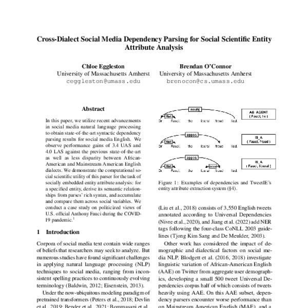Cross Dialect Social Media Dependency Parsing For Social Scientific Entity Attribute Analysis