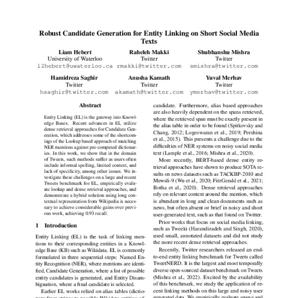 Robust Candidate Generation for Entity Linking on Short Social Media Texts - ACL Anthology