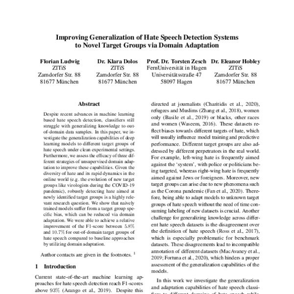 Improving Generalization Of Hate Speech Detection Systems To Novel