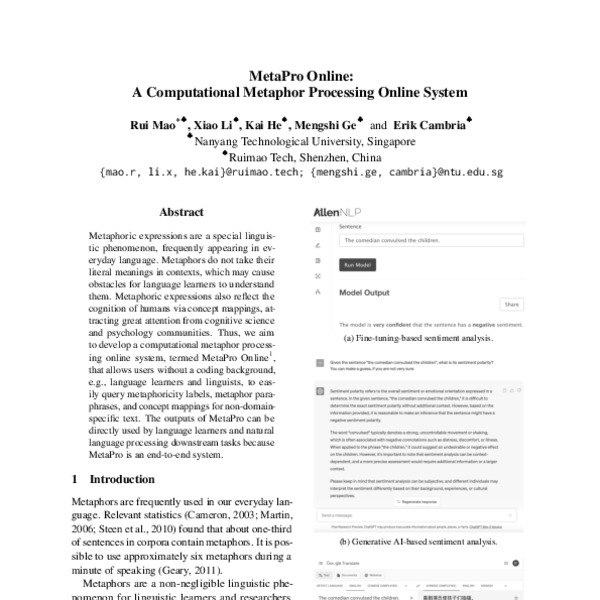 Metapro Online A Computational Metaphor Processing Online System Acl