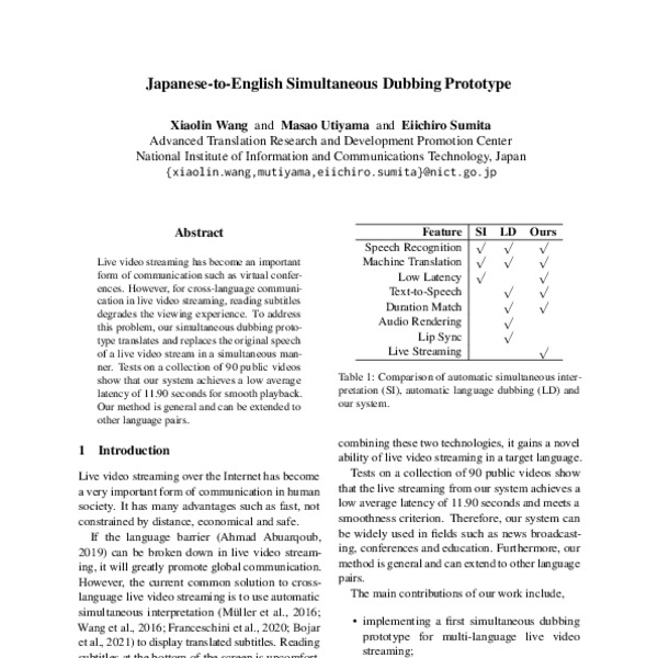 Japanese-to-English Simultaneous Dubbing Prototype - ACL Anthology