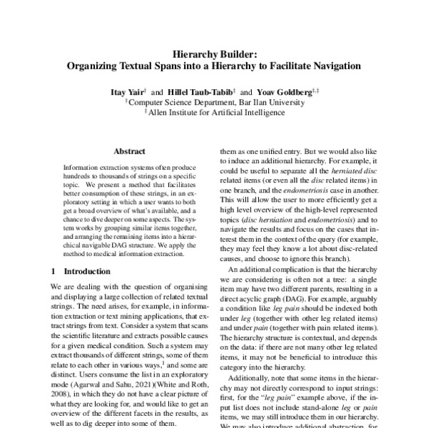 Hierarchy Builder Organizing Textual Spans Into A Hierarchy To Facilitate Navigation Acl
