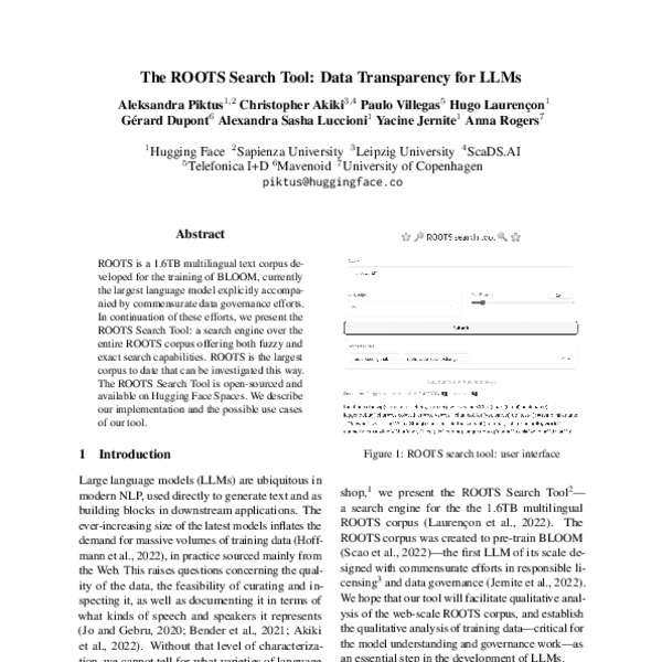The ROOTS Search Tool: Data Transparency for LLMs - ACL Anthology