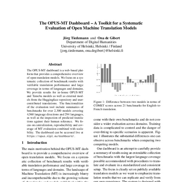 The Opus Mt Dashboard A Toolkit For A Systematic Evaluation Of Open Machine Translation Models