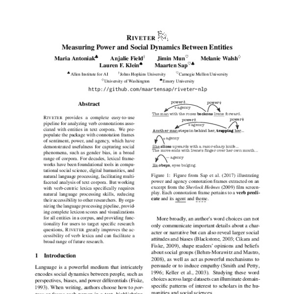 Riveter Measuring Power And Social Dynamics Between Entities Acl Anthology