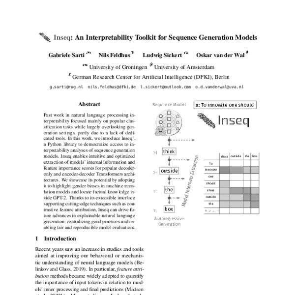 Inseq An Interpretability Toolkit For Sequence Generation Models Acl Anthology