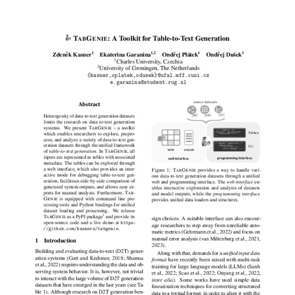 TabGenie: A Toolkit for Table-to-Text Generation - ACL Anthology