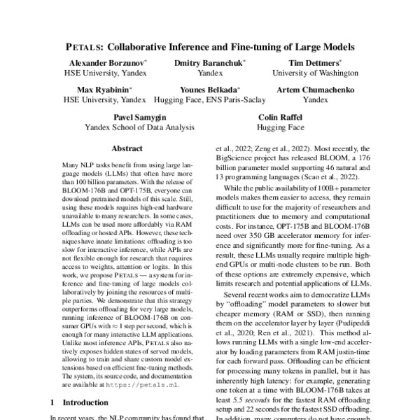 Petals: Collaborative Inference and Fine-tuning of Large Models - ACL Anthology