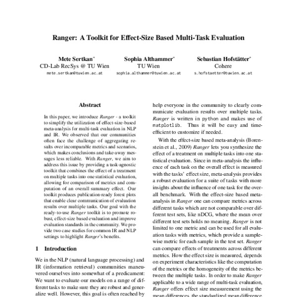 Ranger A Toolkit For Effect Size Based Multi Task Evaluation Acl